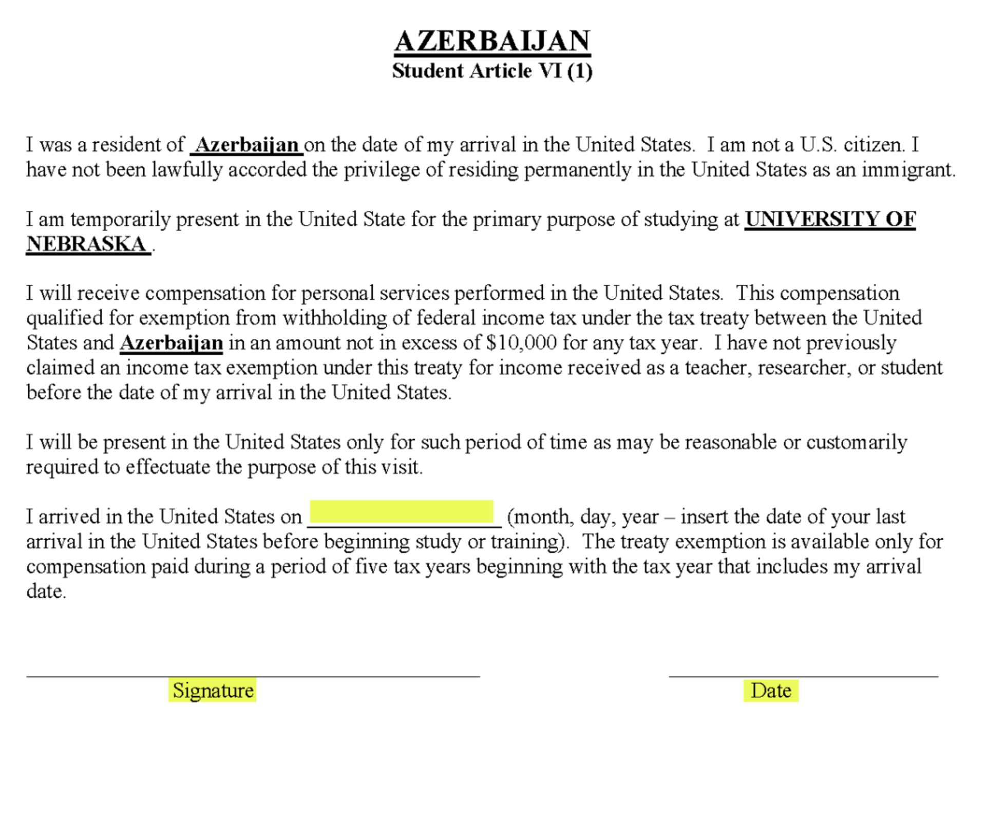 Tax Treaty Forms | Business Central | Nebraska